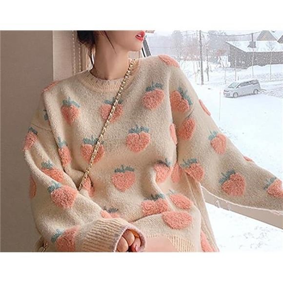 Sweaters | Womens Knitted Peach Sweater Casual Loose Long Sleeve ...